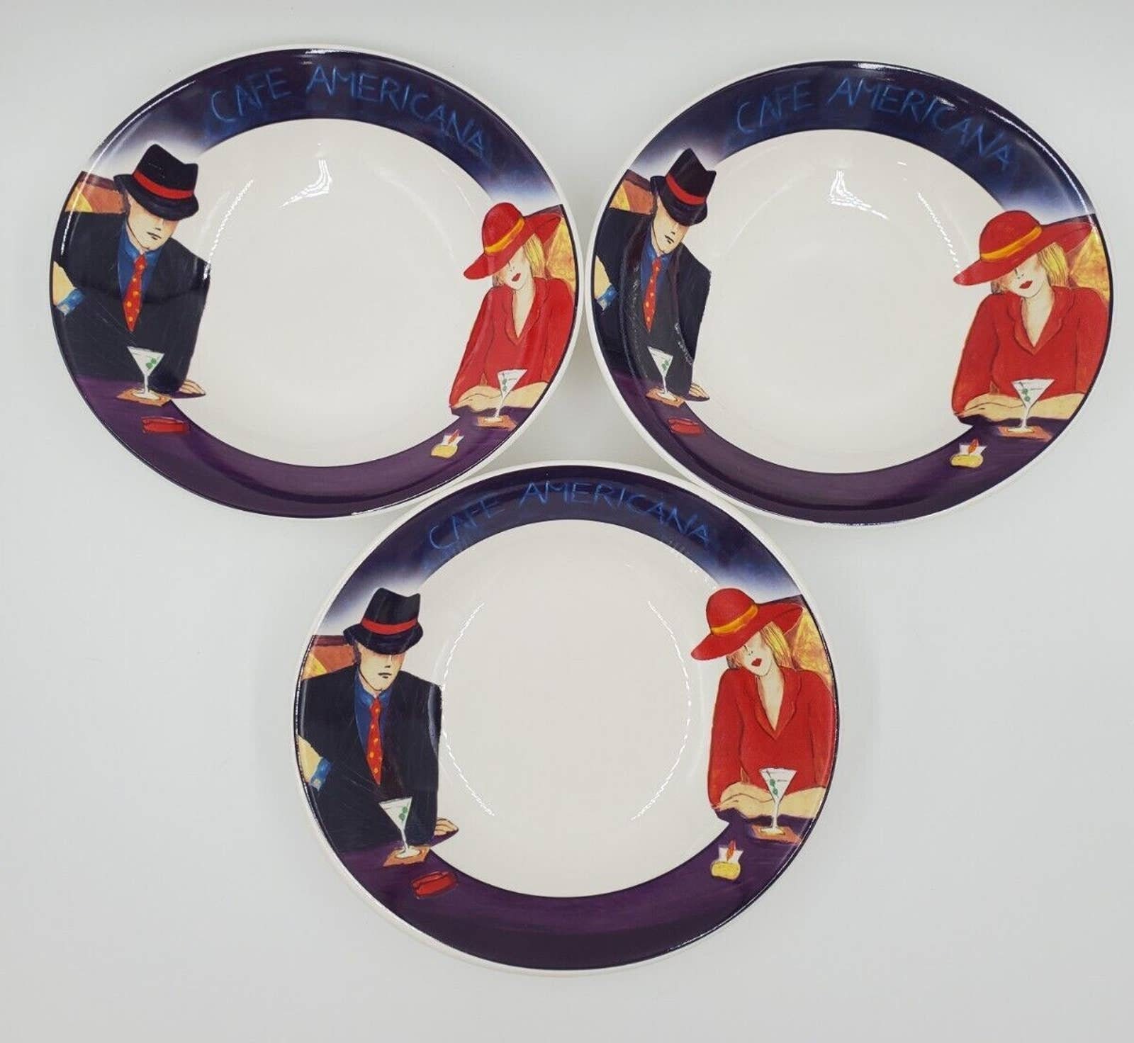 3 VTG Cafe Americana Sango Curved Oval Soup Cereal Bowls W Man Woman ...
