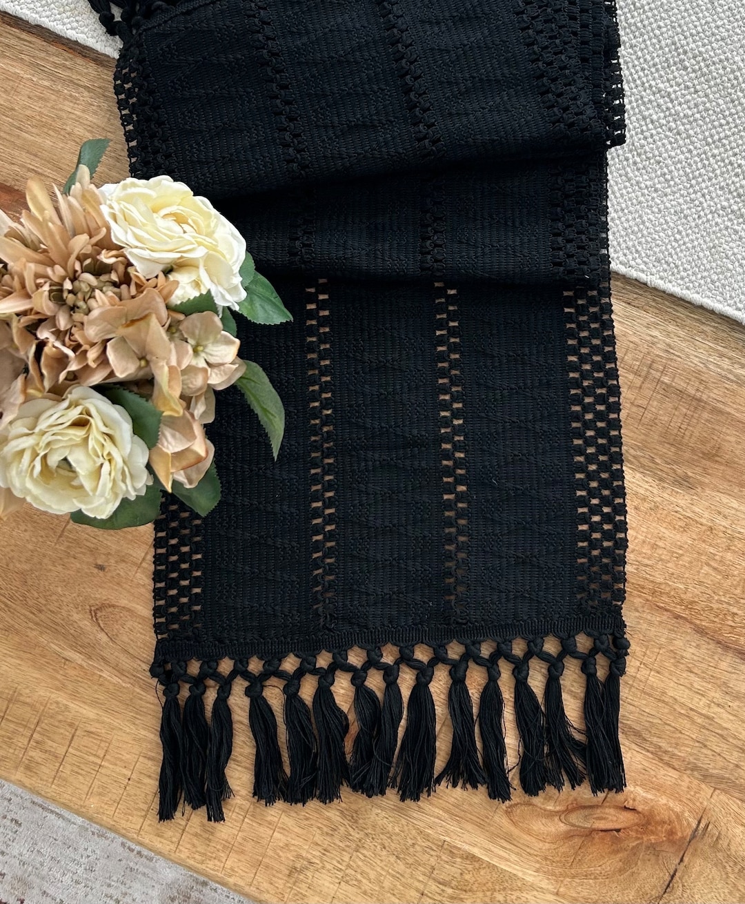 Black Table Runner Boho Decor Boho Home Decor Table Runner Boho Table ...