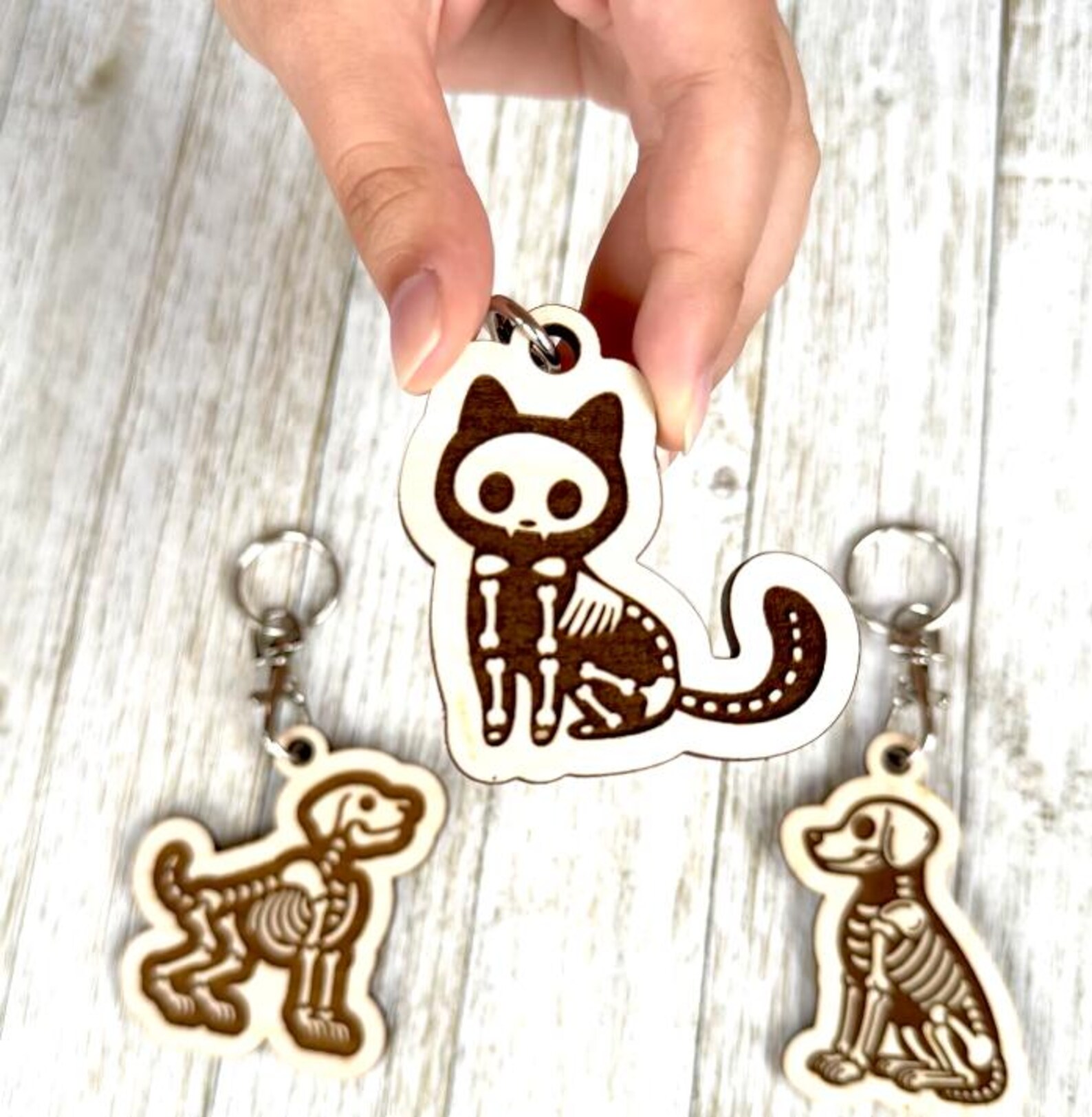 Fun Dog and Cat Skeleton Wood Keychains, Xray Animals, Bag Tags, Car ...