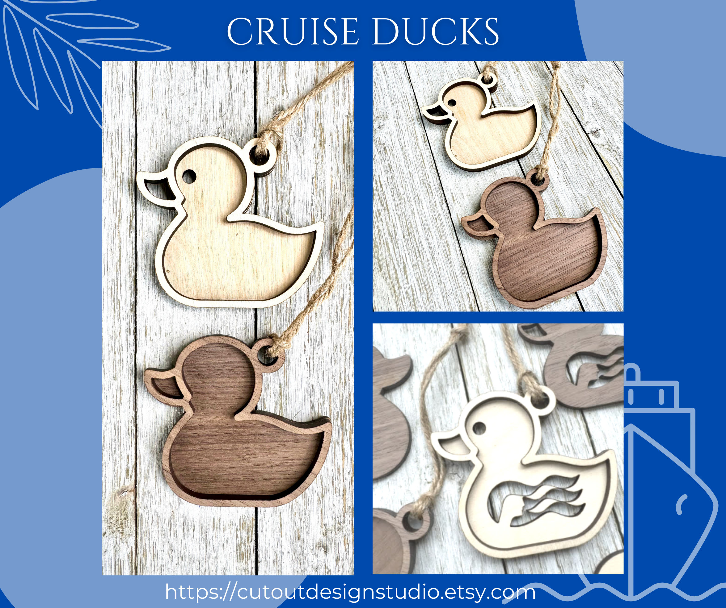 Fun Cruise Ducks Handmade Two Layer Wood Rubber Ducks for Ocean ...