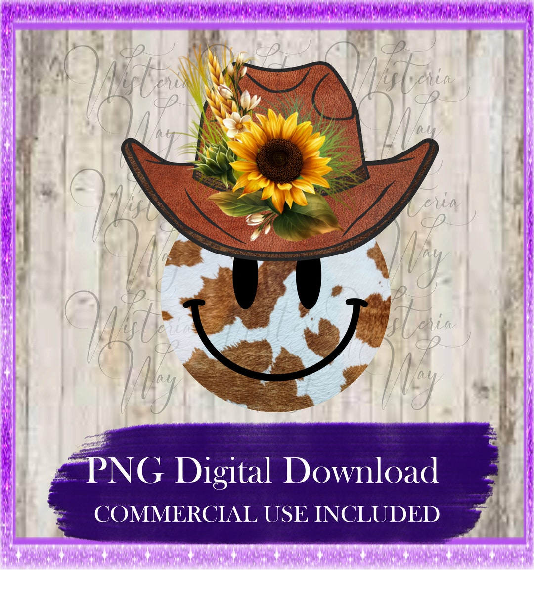 Smiley Face Cow Print PNG, Country Western, Sublimation, Dtg Printing ...