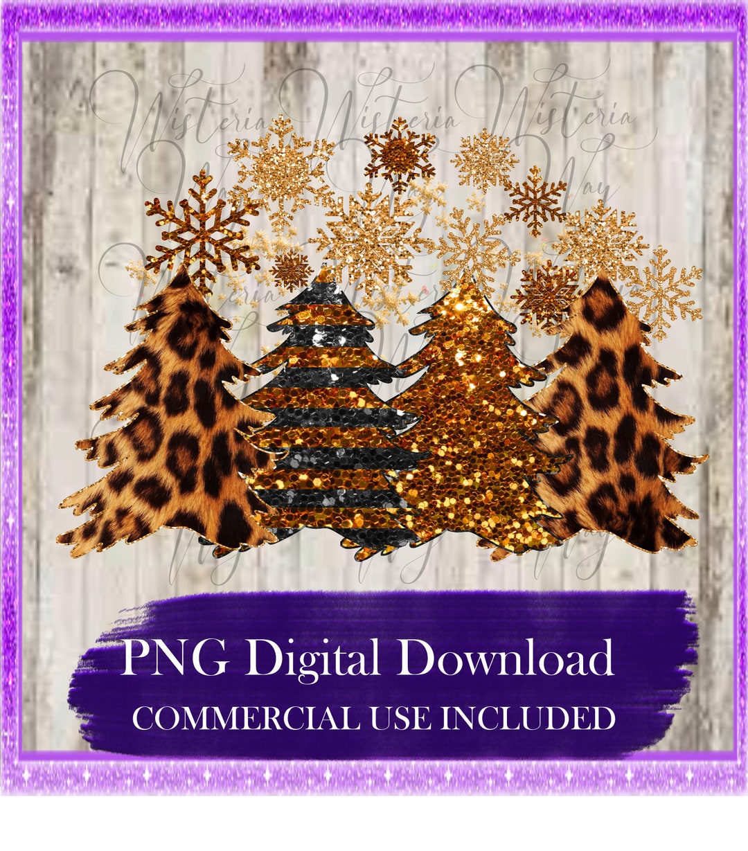Christmas Trees PNG Cheetah Print & Glitter DTG DTF - Etsy