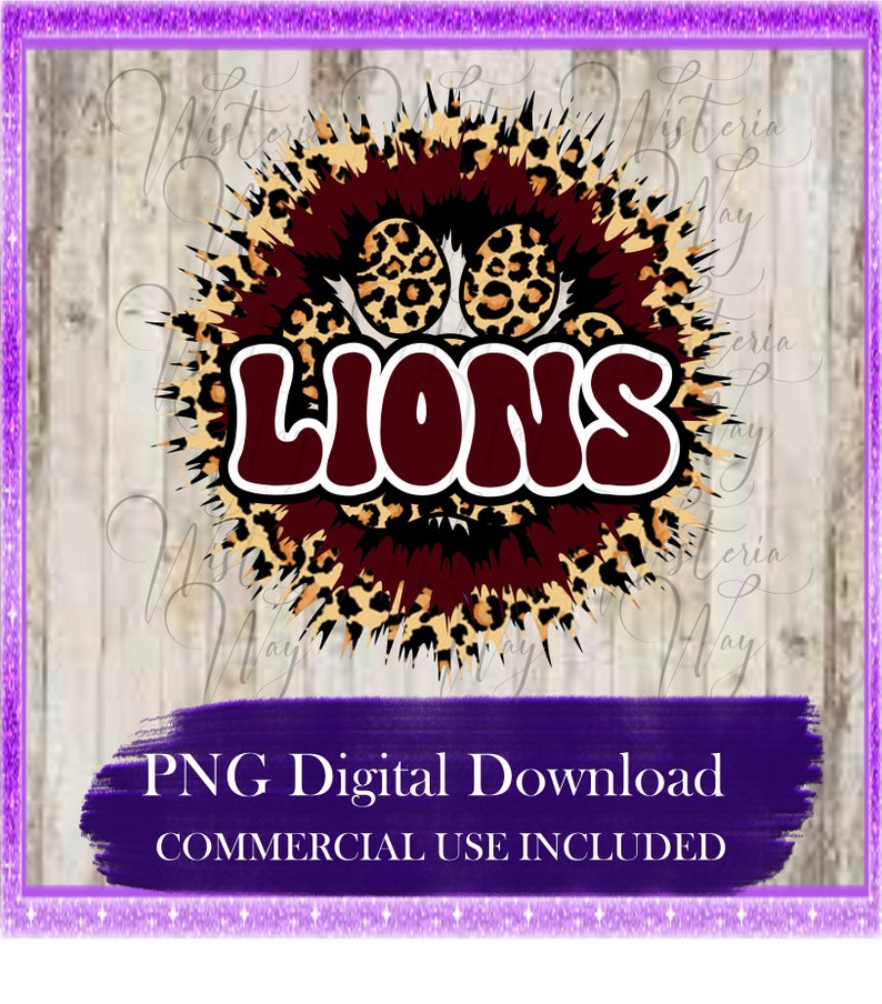 Lions PNG, Tie Dye, Burgundy, Cheetah Print, Faux Glitter, Sublimation ...