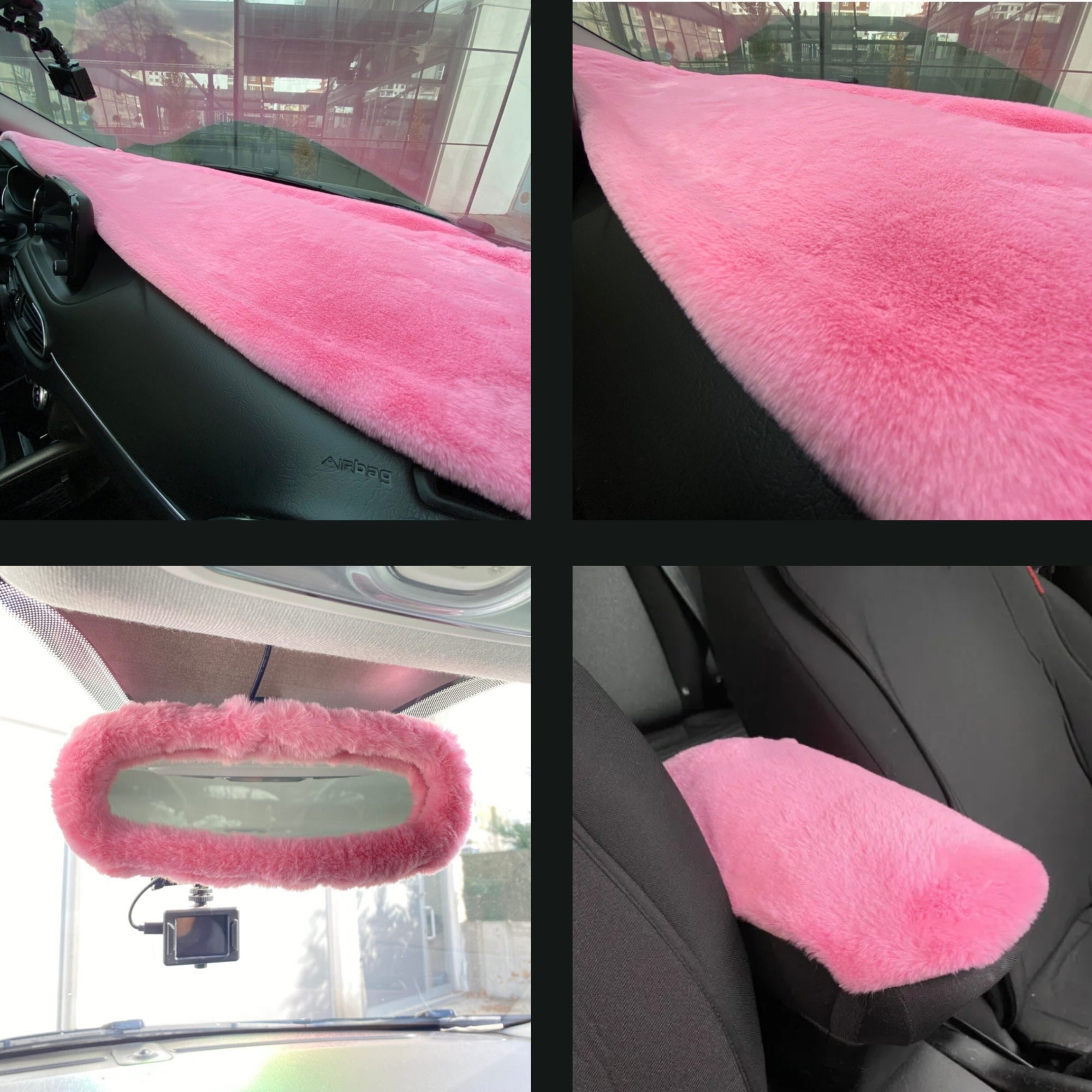 Pink Fuzzy Car Accessories Set, Car Seat Covers Car Armrest Cover Mat ...