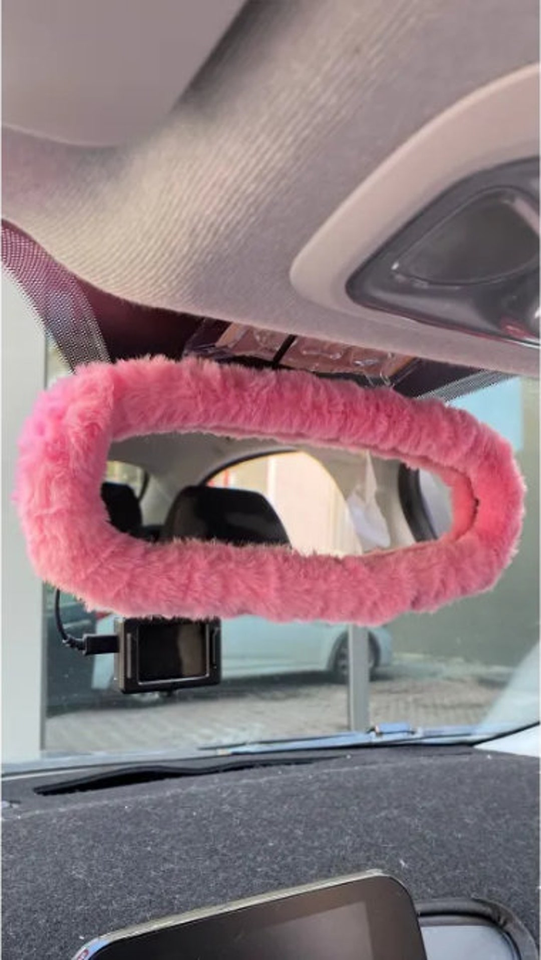 Pink Rear View Mirror Cover, Fuzzy Car Accessories, Cute Car Decor for ...