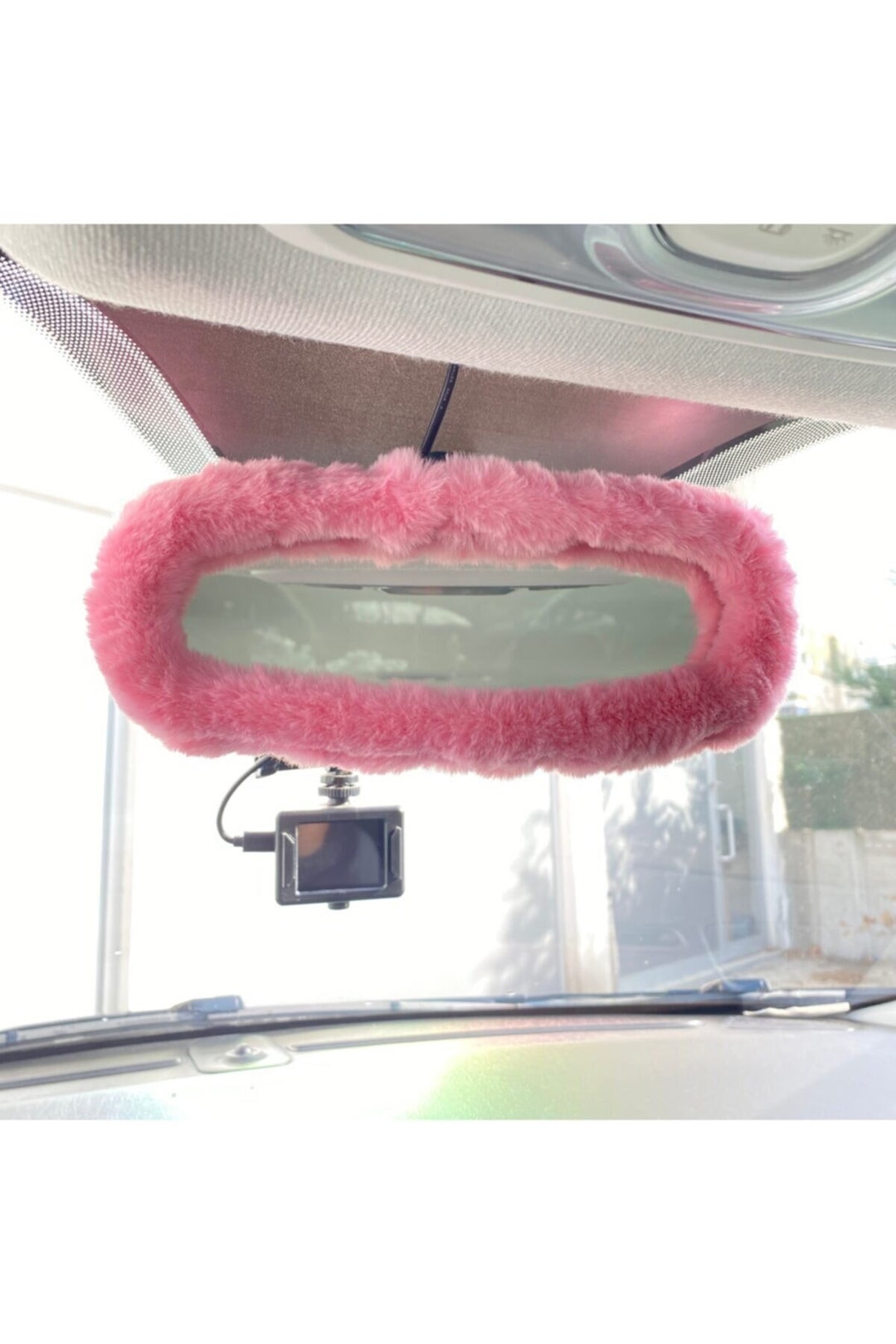 Pink Rear View Mirror Cover, Fuzzy Car Accessories, Cute Car Decor for ...