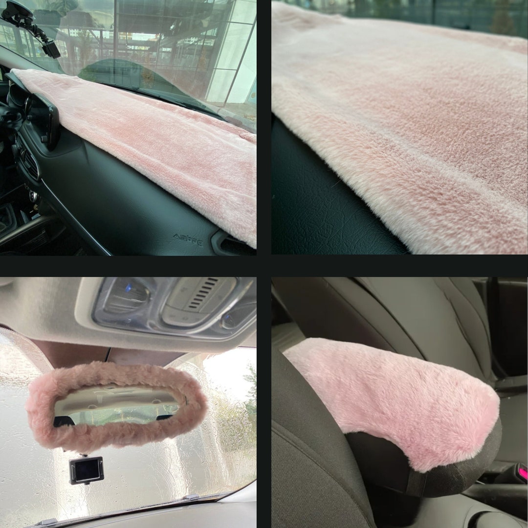 Pink Fuzzy Car Accessories Set, Car Seat Covers Car Armrest Cover Mat ...