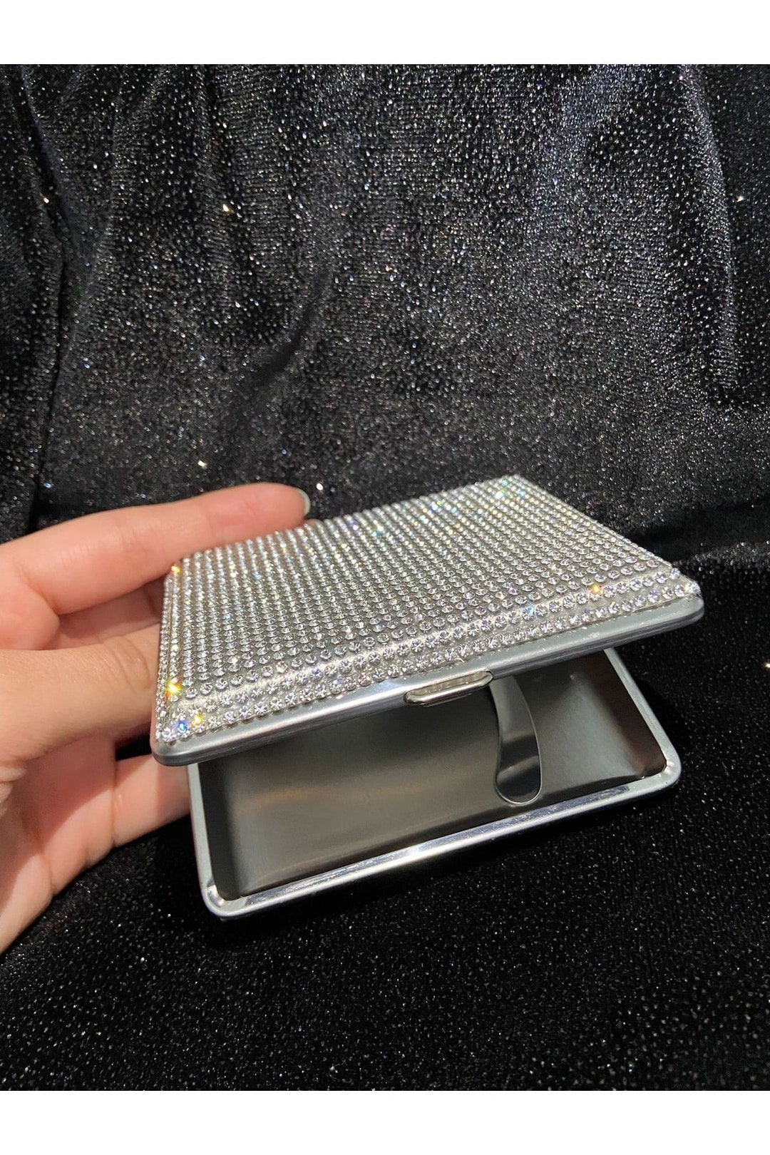 Square Cigarette Case, Womens Cigarette Holder, Bling Metal Cigarette ...