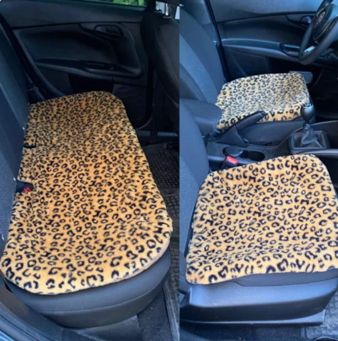 Leopard 3 Piece Reversible Faux Fur Car Seat Cover Set, Plush Furry Car ...