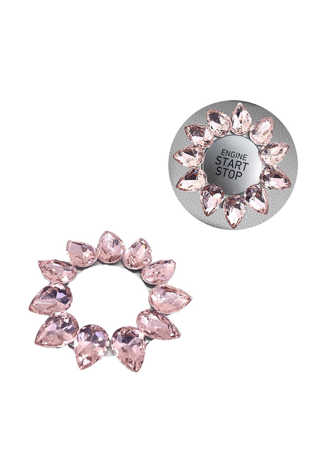 Car Bling Ring Emblem for Women, Crystal Start Stop Button Cover ...