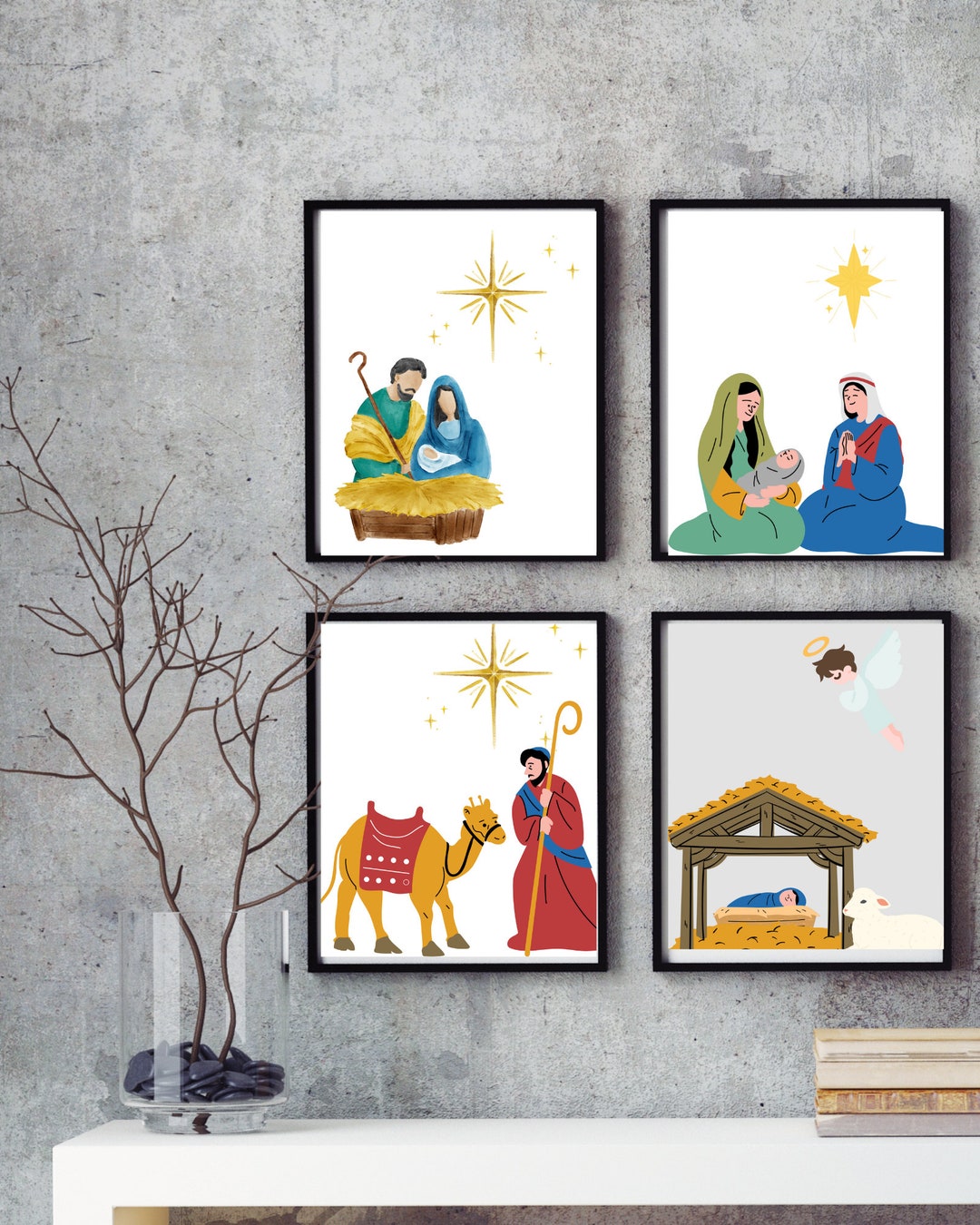 Nativity Wall Art L Set of Printables L Nativity Scene Wall Art L ...