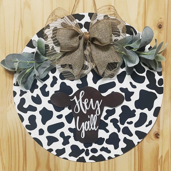 Cow Print Hello Door Hanger - Etsy