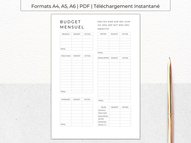 French MONTHLY BUDGET Sheet Minimalist Design Printable - Etsy
