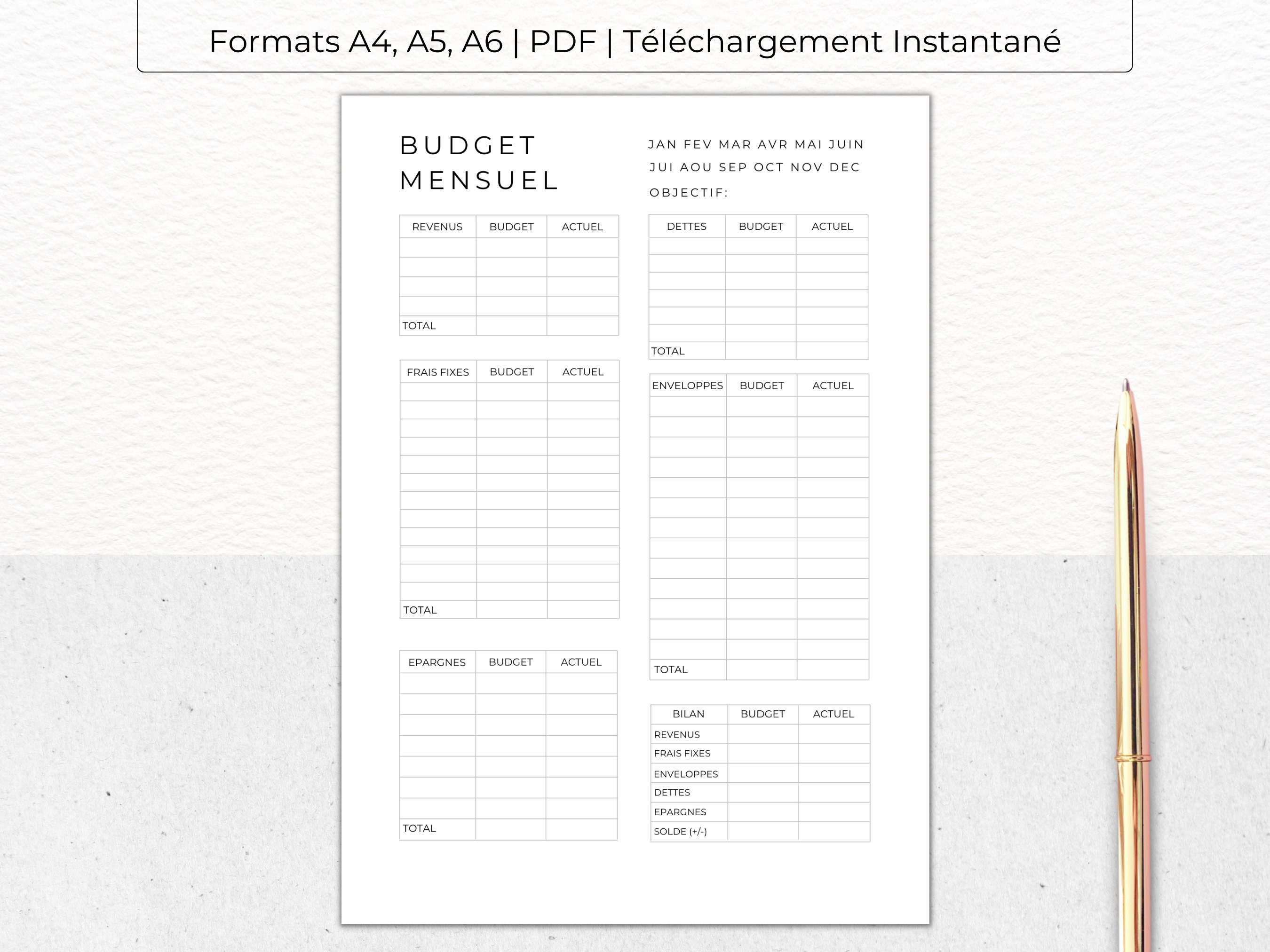 French MONTHLY BUDGET Sheet Minimalist Design Printable - Etsy