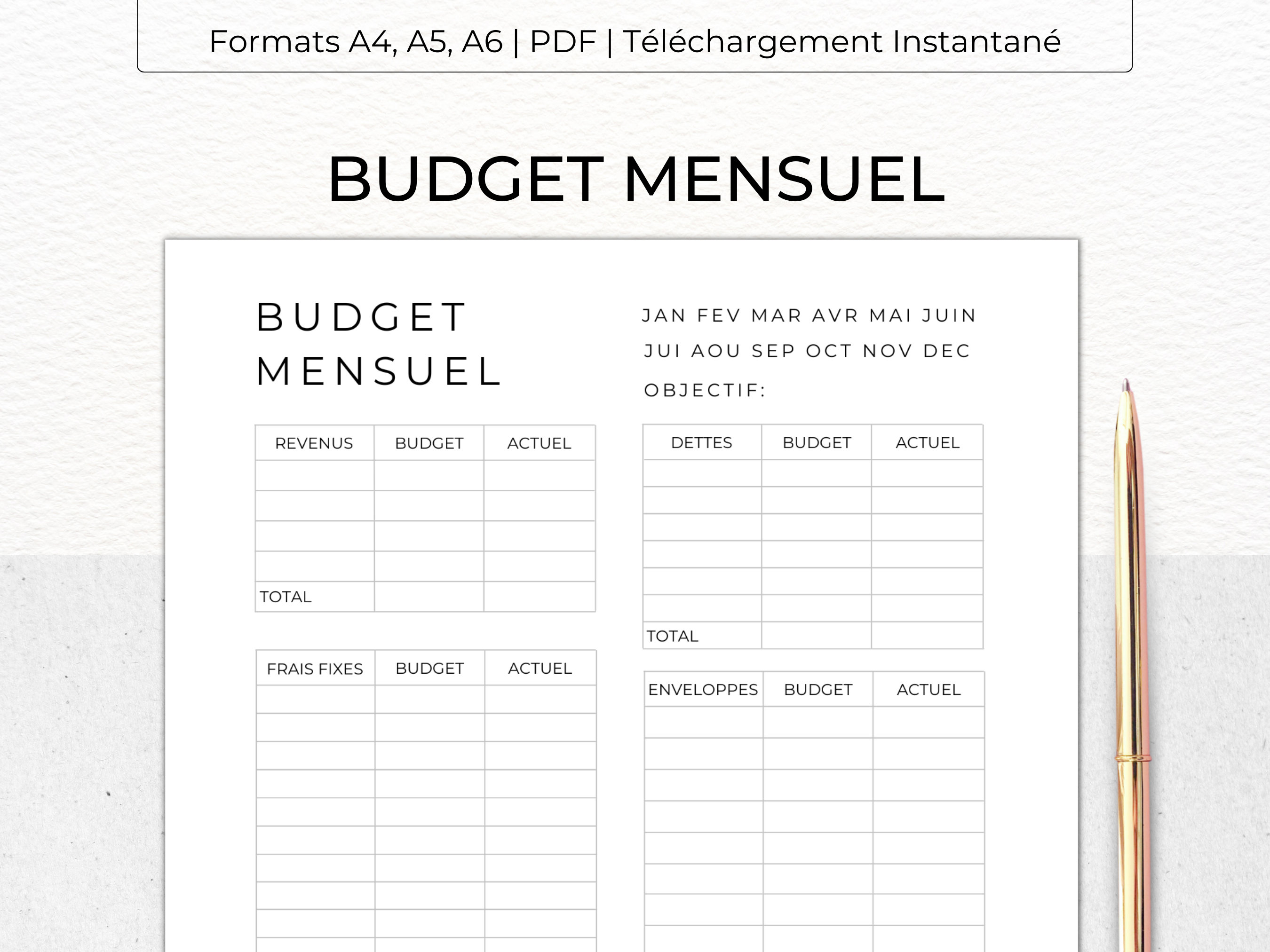 French MONTHLY BUDGET Sheet Minimalist Design Printable - Etsy
