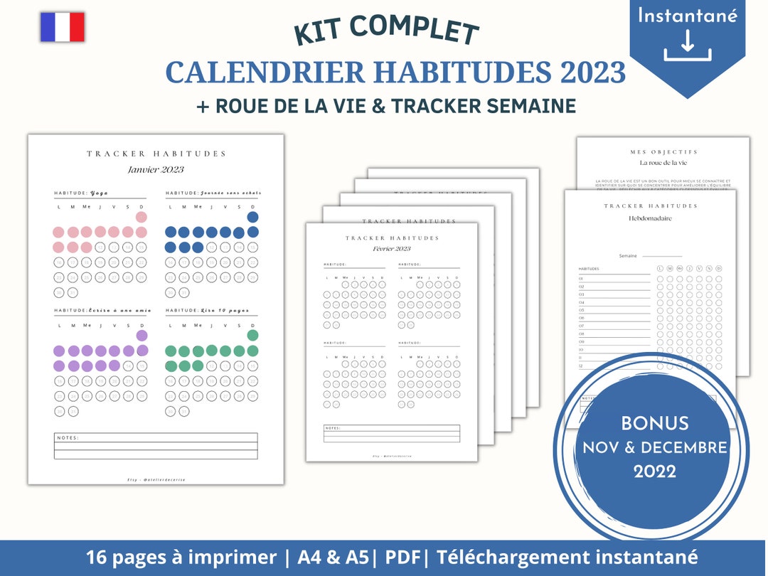CALENDRIER TRACKER HABITUDES 2023 Français Bonus Nov/Décembre 2022 ...