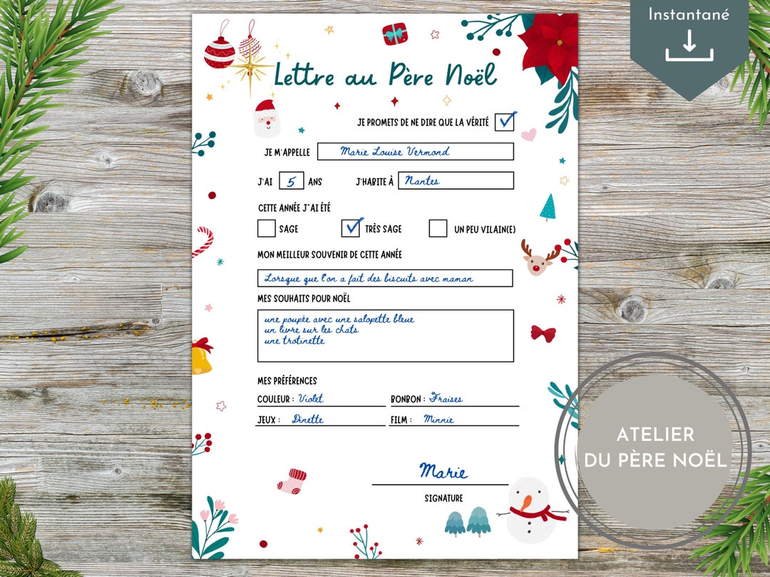 Letter to Santa Claus in French List of Gifts, List to Santa Claus ...