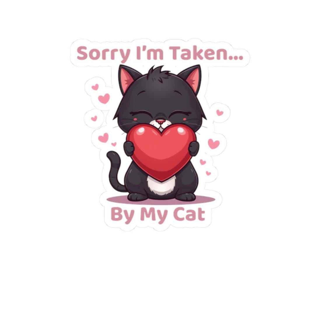 Sorry I'm Taken by My Cat Kiss-cut Sticker, Cute Black Cat Holding ...