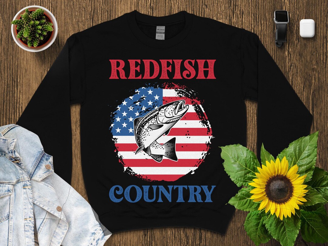 Patriotic Redfish Country USA Flag Fishing T-shirt, Unique Fish Graphic ...