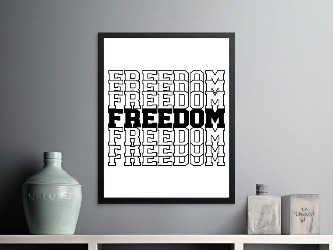 Modern Freedom Text Wall Art, Black and White Office Decor ...