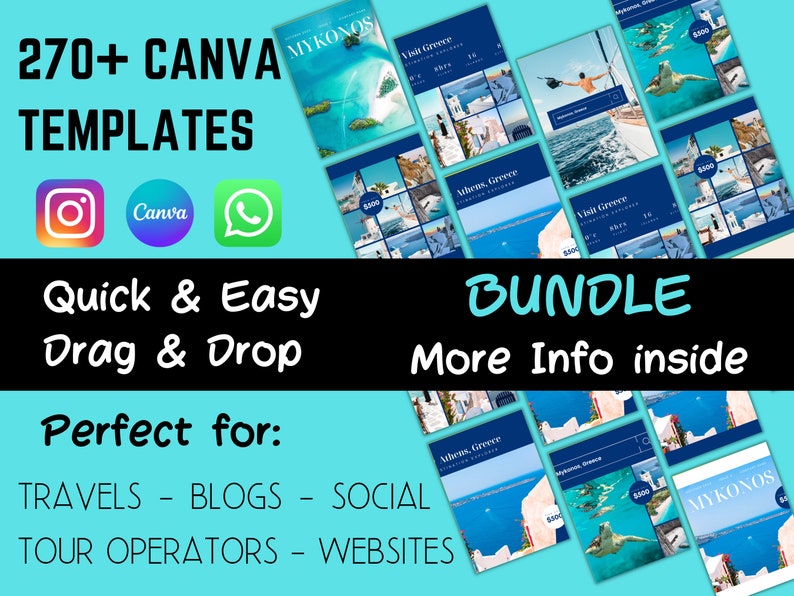 270 Travel Instagram Canva Templates, Travels Mockups (ready to Use ...