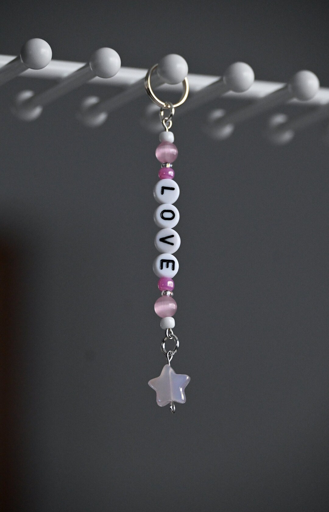 Pink Beaded "love" Keychain - Etsy