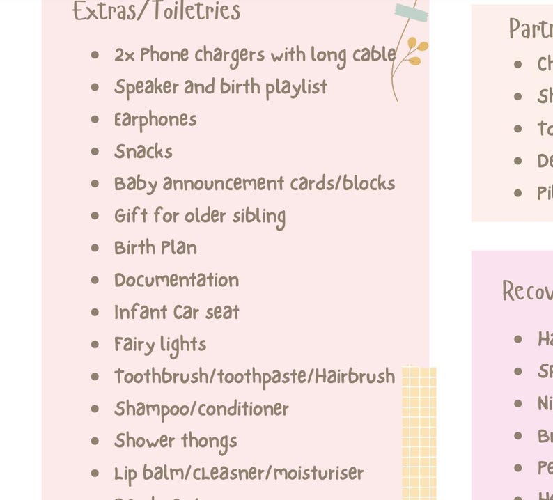 Birth Bag Checklist Hospital Bag Checklist by a Women's Health Physio ...
