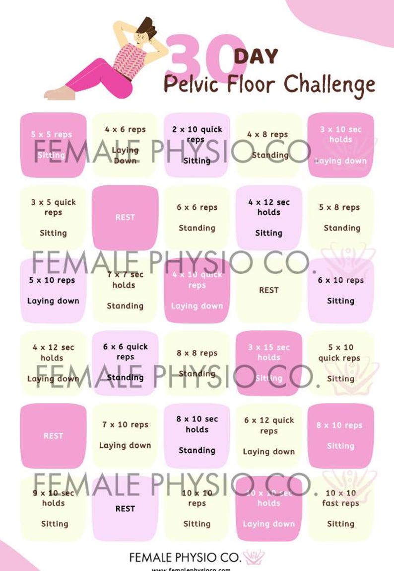 30 Day Pelvic Floor Challenge for Incontinence | Instant Download | Exercise Guide | Printable ...
