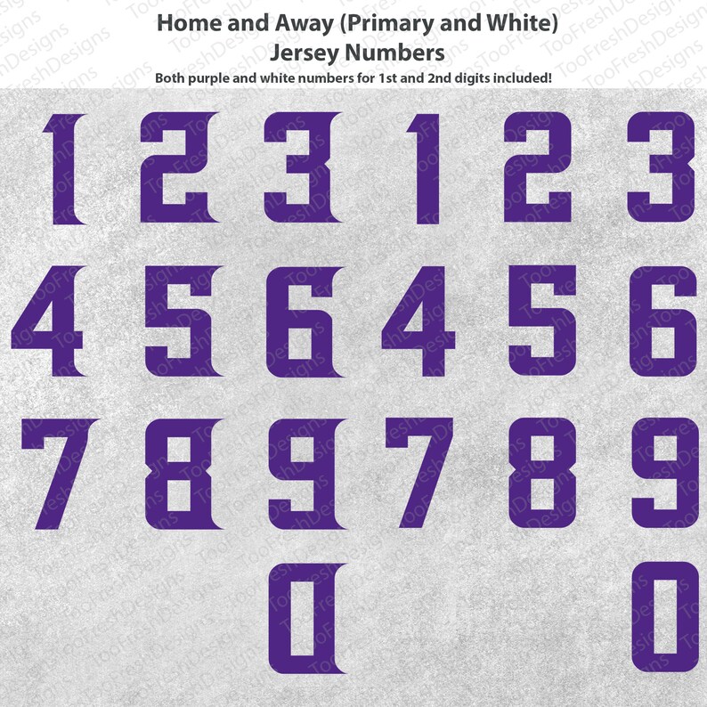 Vikings Style Jersey Numbers and Letters Primary and Alternate Styles ...