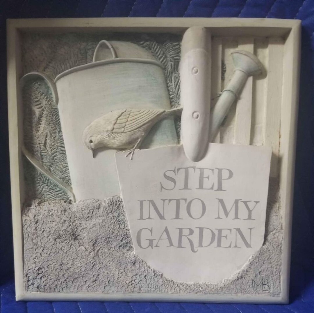 Plaster Garden Plague step Into My Garden - Etsy