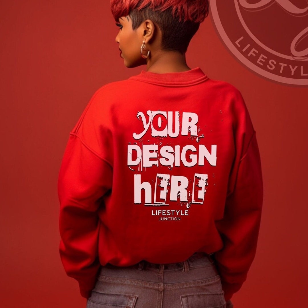 Sweatshirt Mockup Black Model Red Back Mockup Gildan Mock up Oversized ...