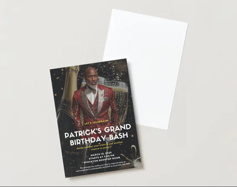 Men's Birthday Party Invitation: Stylish Event Flyer (editable Canva ...