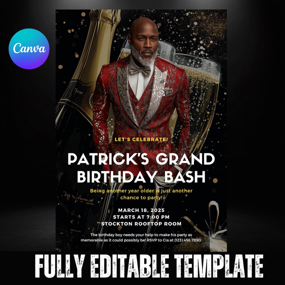 Men's Birthday Party Invitation: Stylish Event Flyer (editable Canva ...
