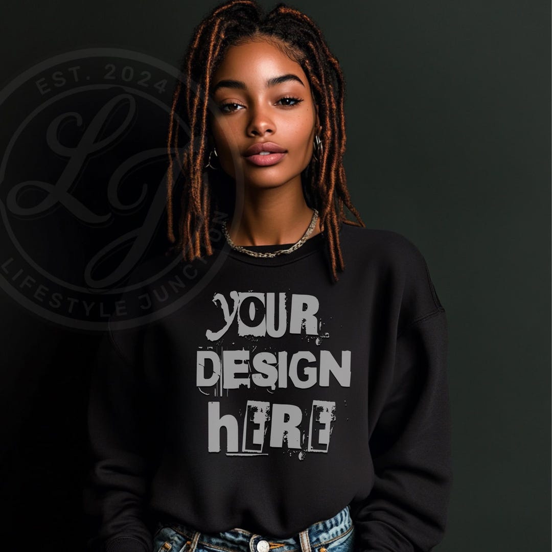 Sweatshirt Mockup Black Model Mockup Gildan 18000 Sweatshirt Mockup ...