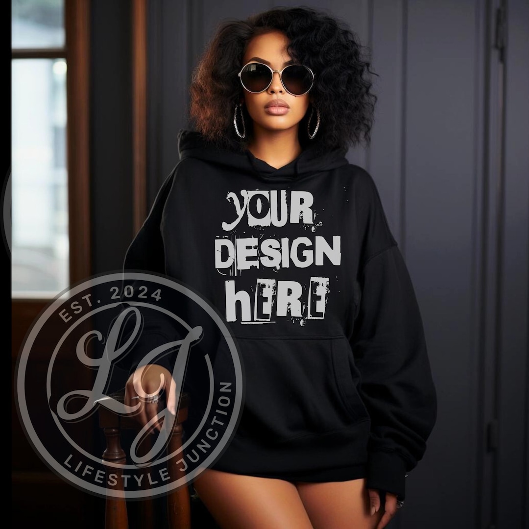 Oversized Black Hoodie Mockup Black Model Mockup Black Gildan 18500 S ...