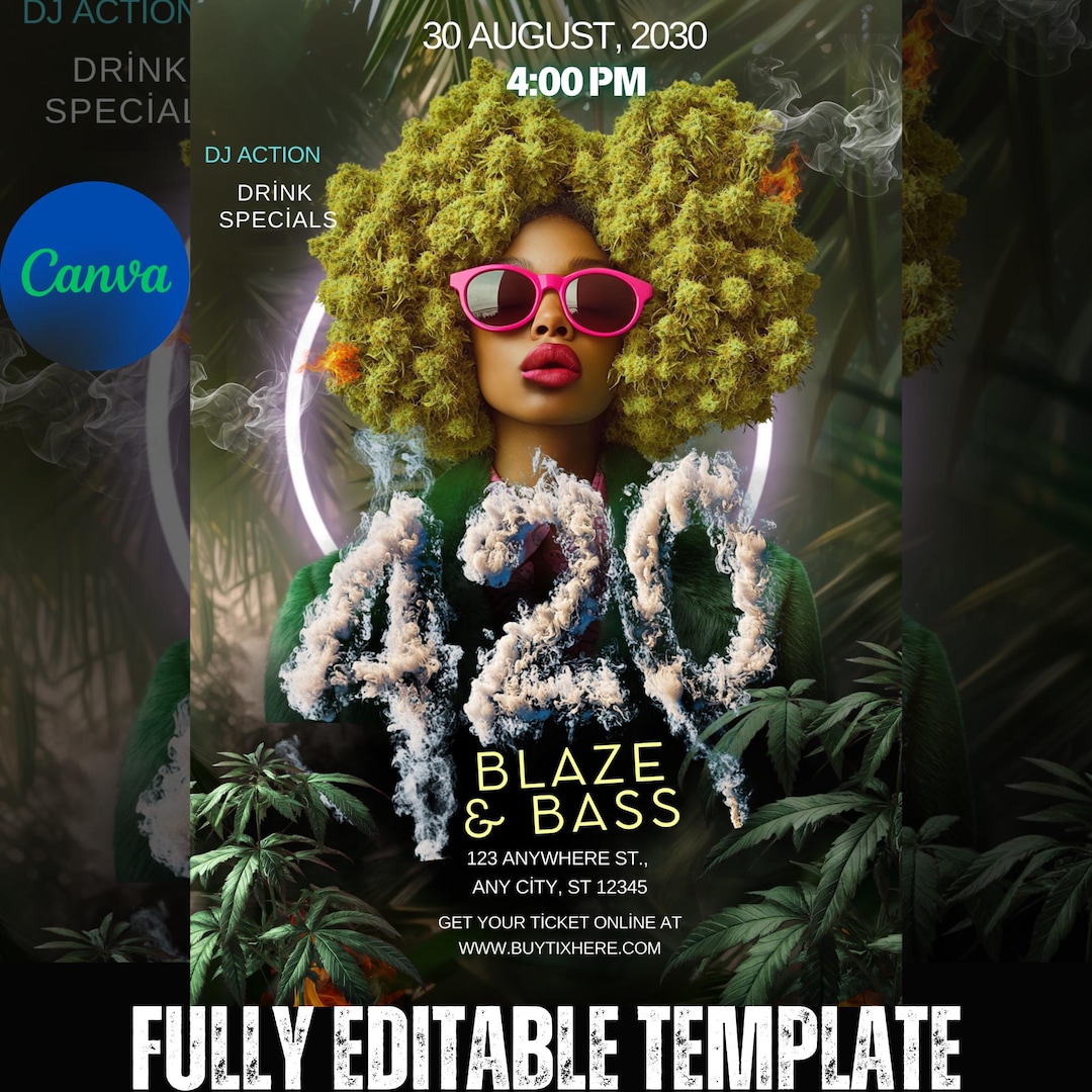 Editable 420 Party Flyer Template, Weed Theme (canva) - Etsy