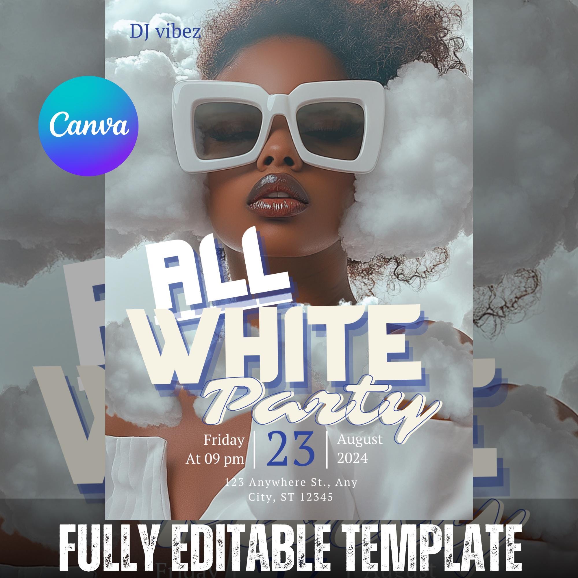 All White Party Flyer: Customizable Canva Template - Etsy