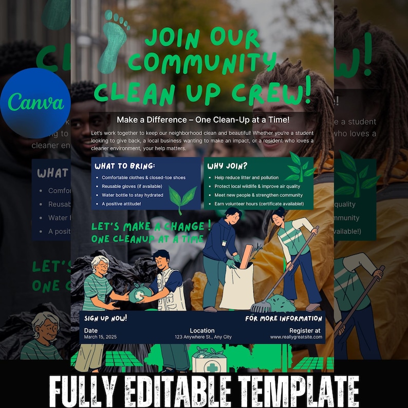Community Cleanup Flyer: Editable Volunteer Event Canva Template - Etsy