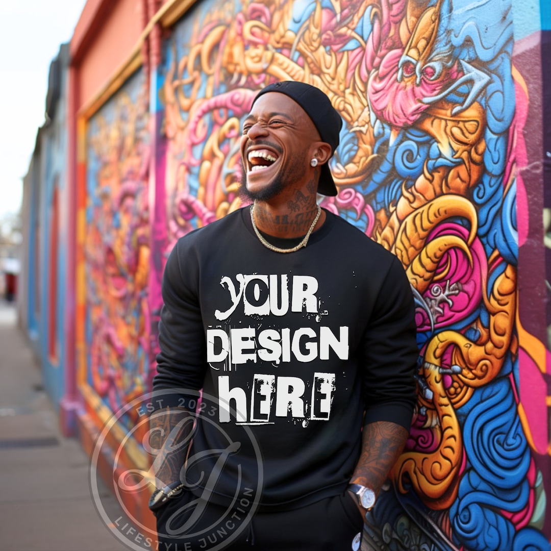 Black Sweatshirt Models Black Male Model Lifestyle Mockup Gildan Man ...
