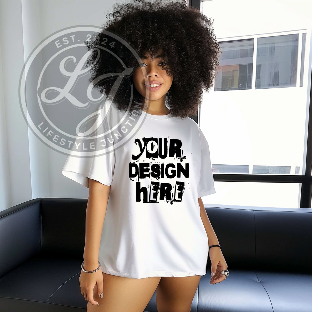 Realistic Black Women Tshirt Mockup African American Oversized Tshirt ...