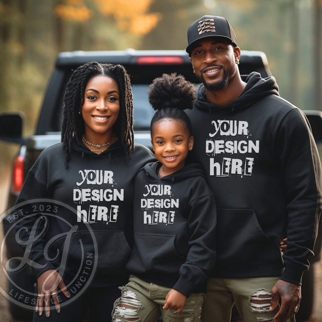 African American Family Hoodie Mockup, Sweatshirt Mockup, Gildan 18500 ...