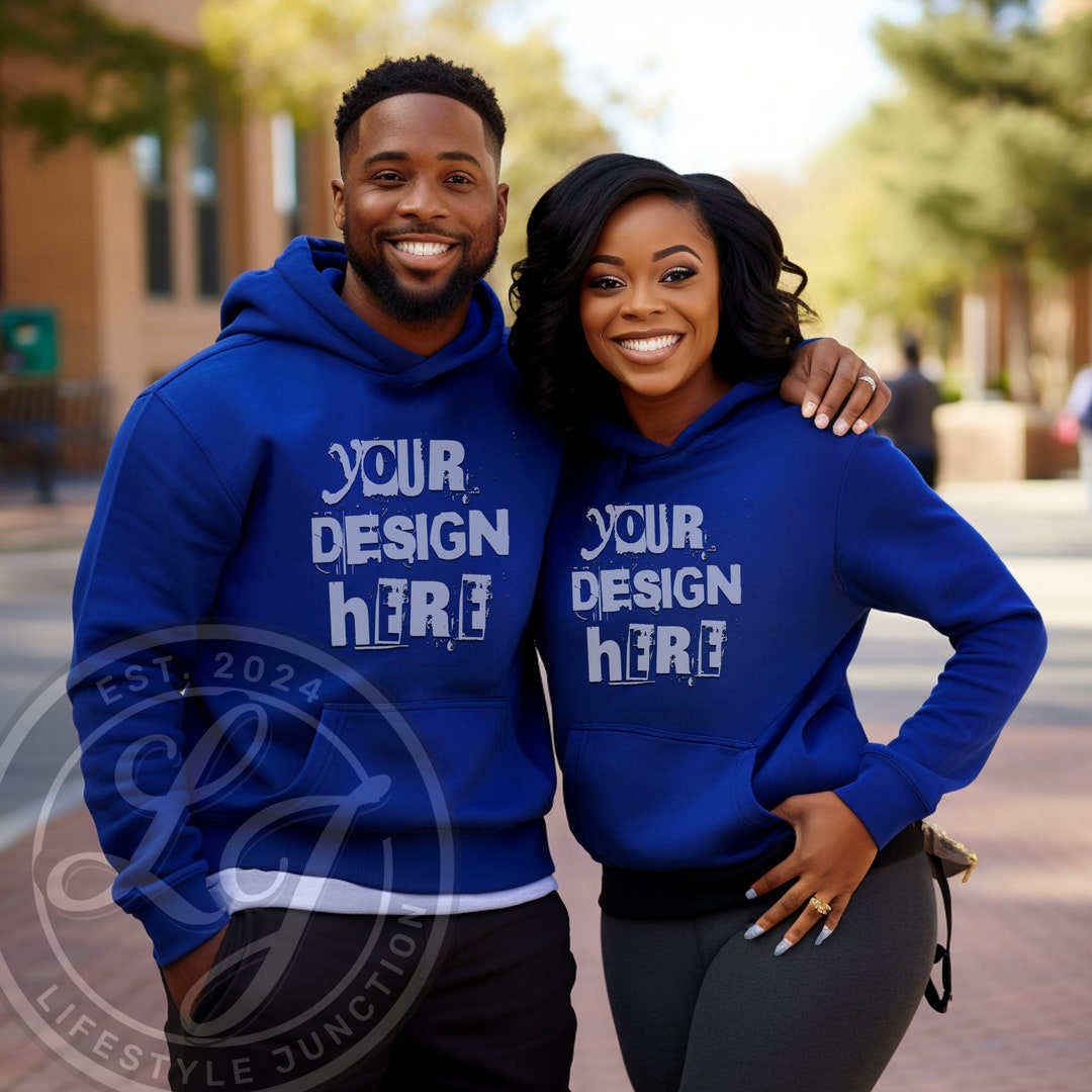African American Couple Royal Blue Hoodie Mockup Black Couple Mockup ...