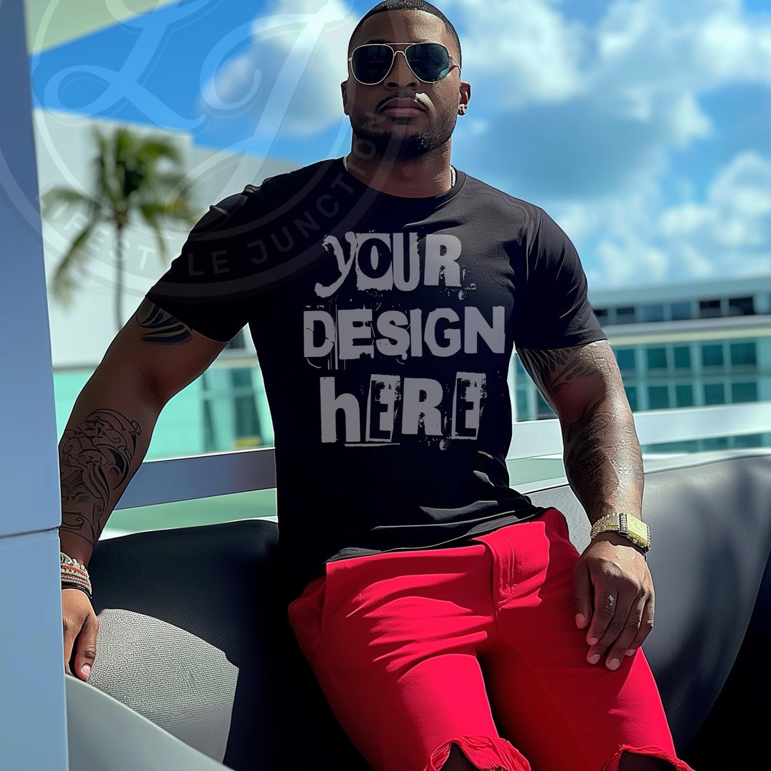 Black Bella Canva 3001 Tshirt Afican American Black Male Model Mockup ...