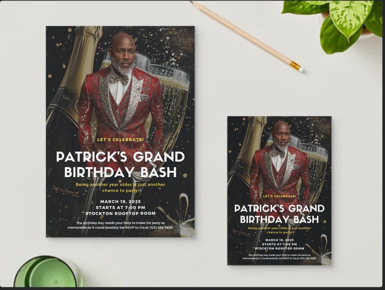 Men's Birthday Party Invitation: Stylish Event Flyer (editable Canva ...
