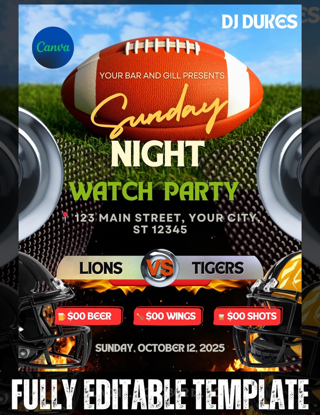 Super Bowl Sunday Night Football Watch Party Flyer Template | Editable ...