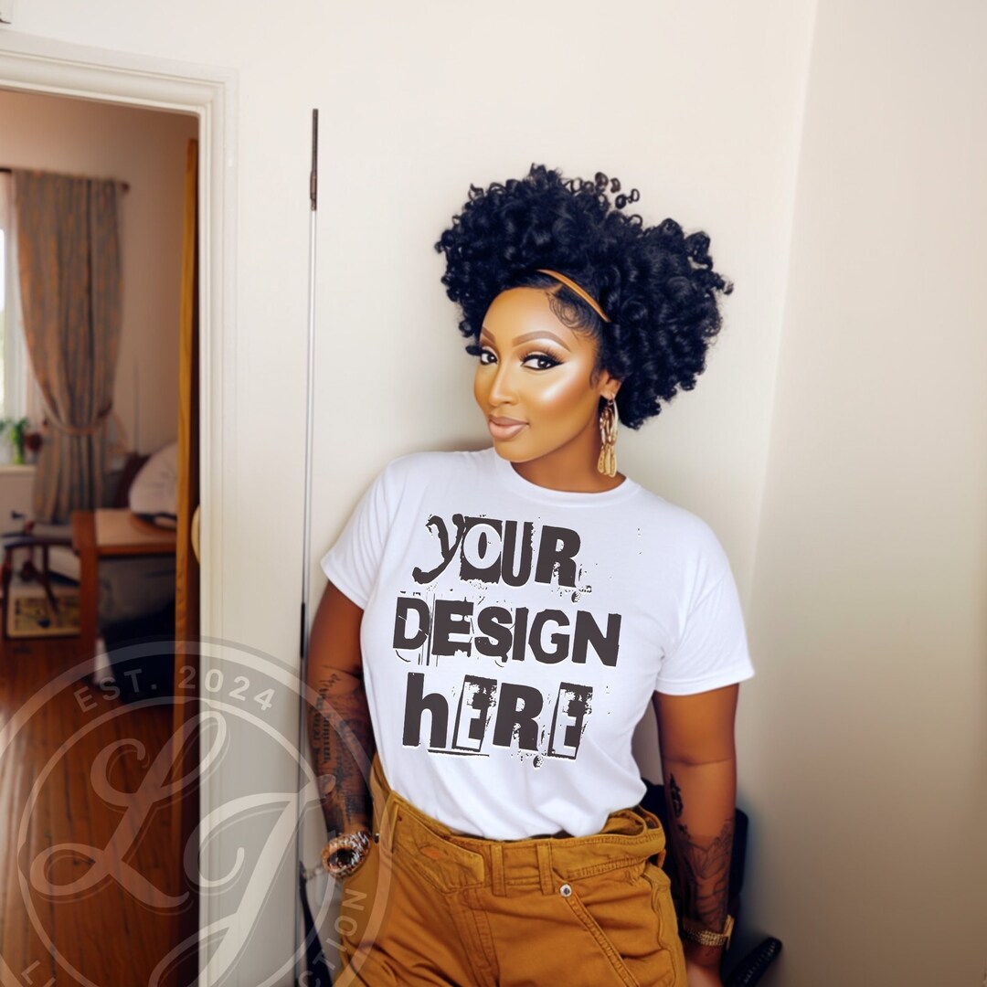 Realistic Black Women Tshirt Mockup African American Oversized Tshirt ...