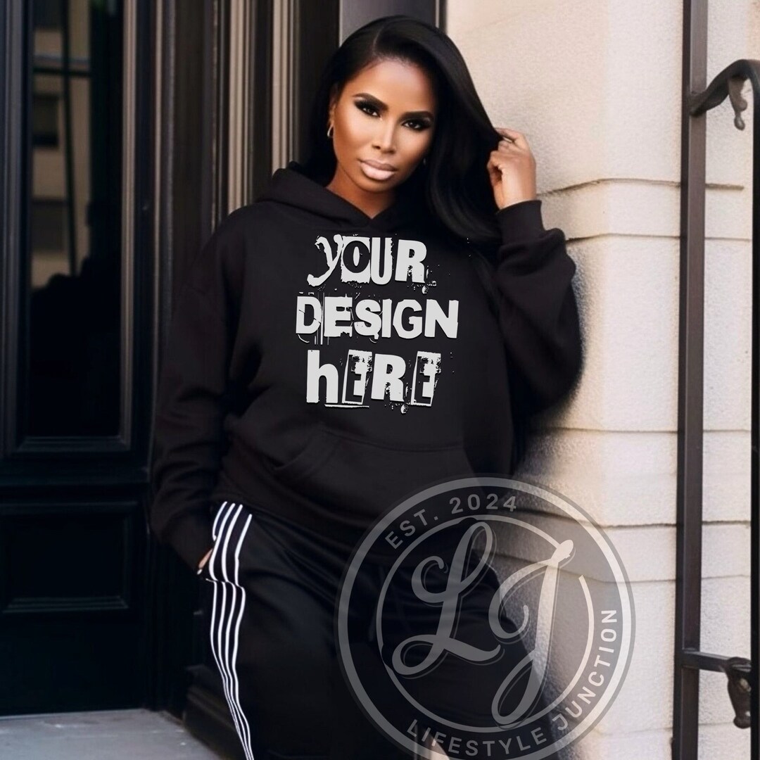 Black Hoodie Mockup Black Model Mockup Black Gildan 18500 Sweatshirt ...