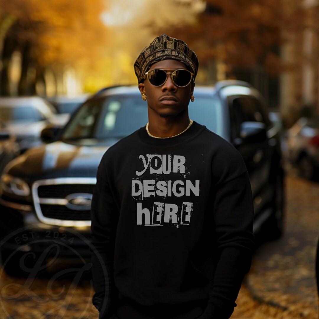 Black Sweatshirt Models Black Male Model Lifestyle Mockup Gildan Man ...