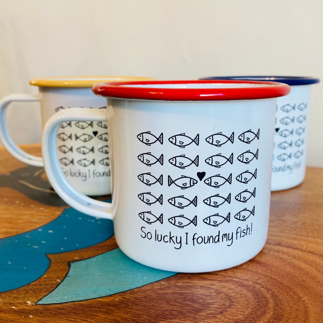 Swimming Fish, Anniversary Gift, Valentine’s Gift, Enamel Mug, Engraved ...