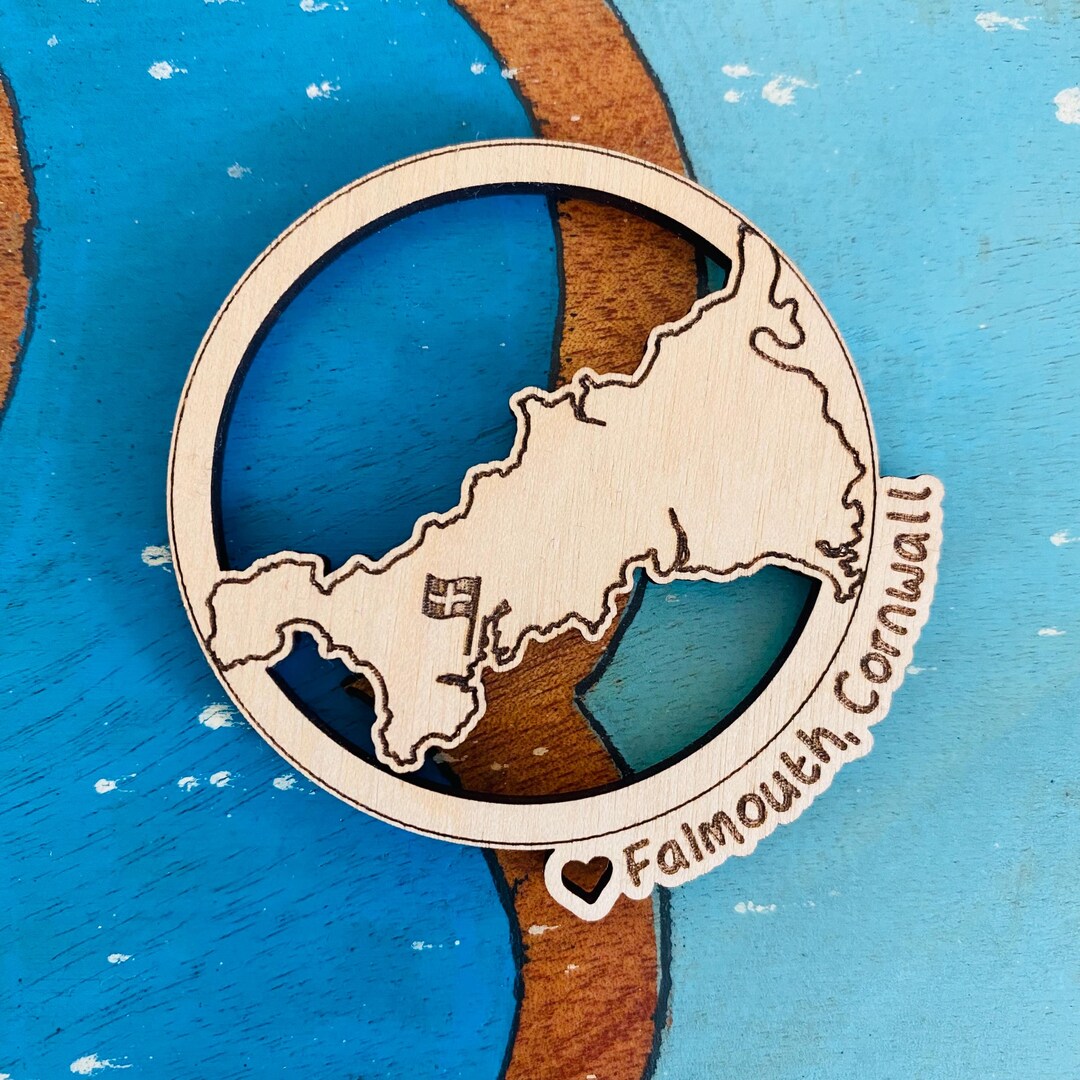 Falmouth Magnet, Cornish Flag, Map of Cornwall, Laser Cut, Engraved ...
